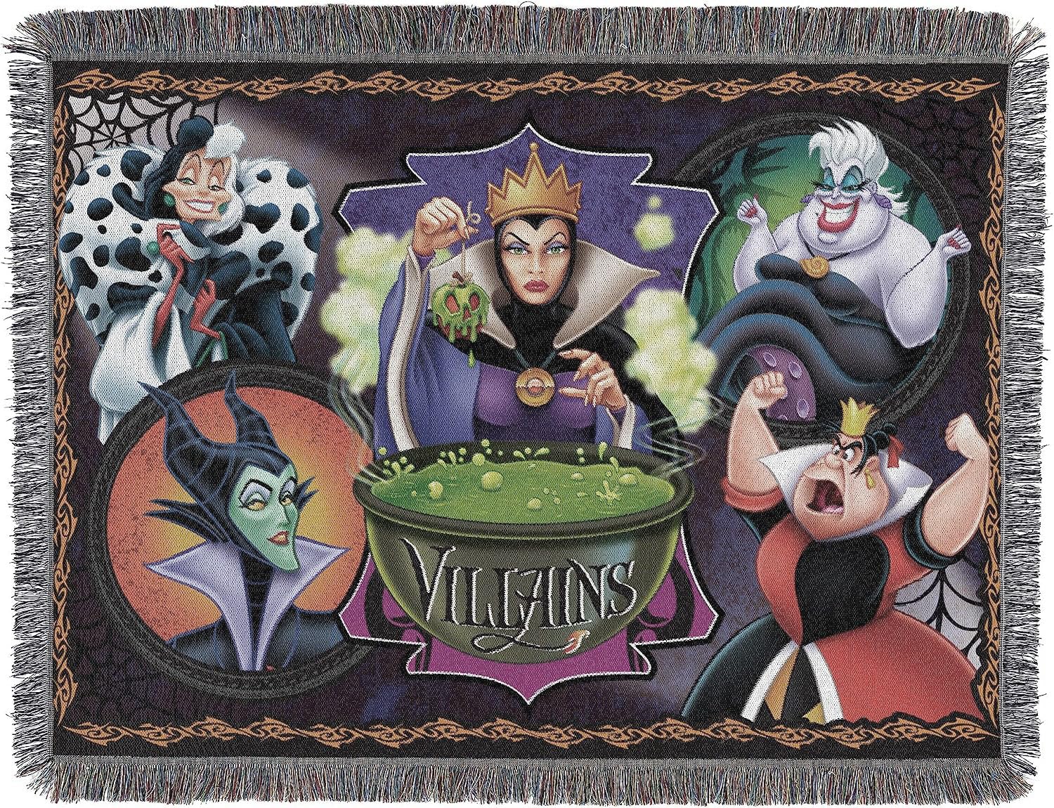 Disney-Pixar Villains, "Vile Villains" Woven Tapestry Throw Blanket, 48" x 60", Multi Color, 1 Count