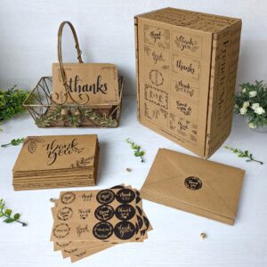 150 Thank You Cards with Matching Brown Kraft Envelopes and Stickers - Elegant 10 Designs Kraft Paper Bulk Blank Notes, Prefolded 4x6 Inch Blank