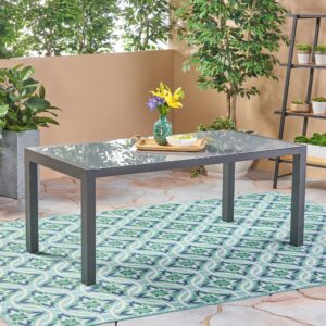 Christopher Knight Home Eli Outdoor Tempered Glass Dining Table with Aluminum Frame, Gray