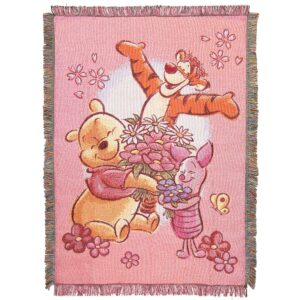 disney's winnie the pooh, "flower power" woven tapestry throw blanket, 48" x 60", multi color