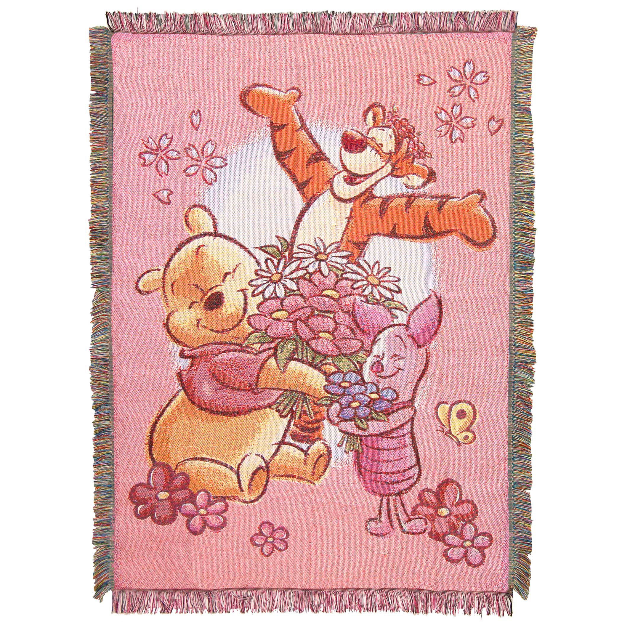 Disney's Winnie the Pooh, "Flower Power" Woven Tapestry Throw Blanket, 48" x 60", Multi Color