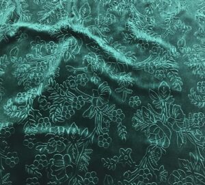 hunter green floral branches - embossed stretch poly velvet fabric