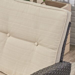 Christopher Knight Home Amigo Outdoor 3 Seater Wicker Sofa, Dark Brown with Beige Cushions