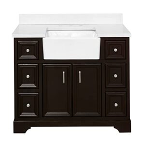 Kitchen Bath Collection Zelda 42-inch Farmhouse Vanity (Quartz/Chocolate): Includes Chocolate Cabinet with Stunning Quartz Countertop and White Ceramic Farmhouse Apron Sink