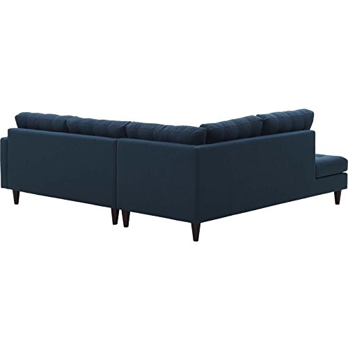 Modway Empress Sofa Mid-Century Modern Upholstered Fabric, Left Facing Bumper Sectional, Azure