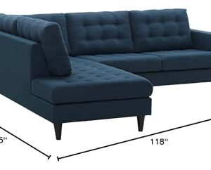 Modway Empress Sofa Mid-Century Modern Upholstered Fabric, Left Facing Bumper Sectional, Azure