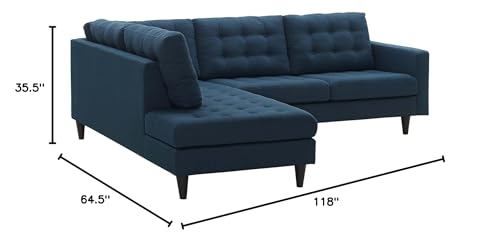 Modway Empress Sofa Mid-Century Modern Upholstered Fabric, Left Facing Bumper Sectional, Azure