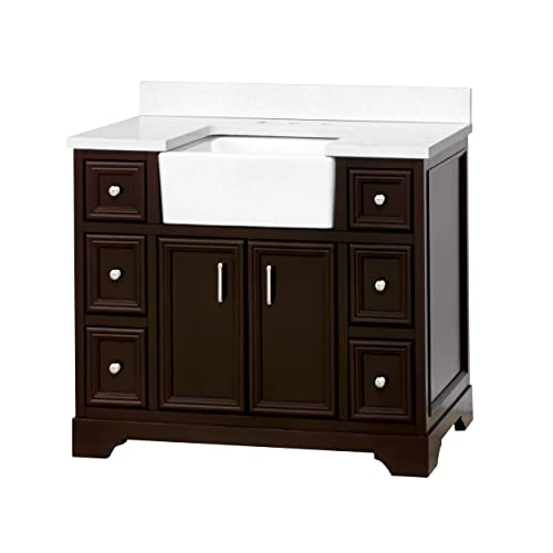 Kitchen Bath Collection Zelda 42-inch Farmhouse Vanity (Quartz/Chocolate): Includes Chocolate Cabinet with Stunning Quartz Countertop and White Ceramic Farmhouse Apron Sink