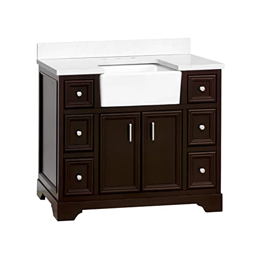 Kitchen Bath Collection Zelda 42-inch Farmhouse Vanity (Quartz/Chocolate): Includes Chocolate Cabinet with Stunning Quartz Countertop and White Ceramic Farmhouse Apron Sink