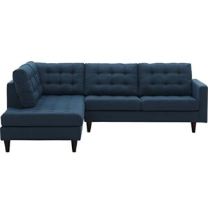 Modway Empress Sofa Mid-Century Modern Upholstered Fabric, Left Facing Bumper Sectional, Azure