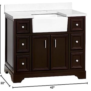 Kitchen Bath Collection Zelda 42-inch Farmhouse Vanity (Quartz/Chocolate): Includes Chocolate Cabinet with Stunning Quartz Countertop and White Ceramic Farmhouse Apron Sink