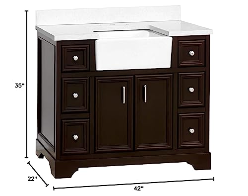 Kitchen Bath Collection Zelda 42-inch Farmhouse Vanity (Quartz/Chocolate): Includes Chocolate Cabinet with Stunning Quartz Countertop and White Ceramic Farmhouse Apron Sink