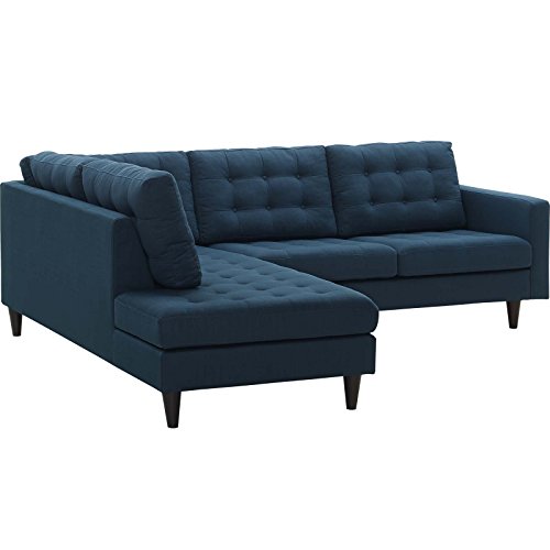 Modway Empress Sofa Mid-Century Modern Upholstered Fabric, Left Facing Bumper Sectional, Azure