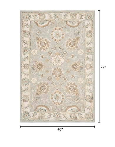 SAFAVIEH Blossom Collection 4' x 6' Aqua / Ivory BLM702M Handmade Premium Wool Area Rug