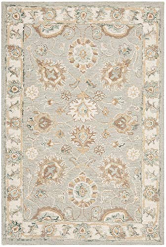 SAFAVIEH Blossom Collection 4' x 6' Aqua / Ivory BLM702M Handmade Premium Wool Area Rug