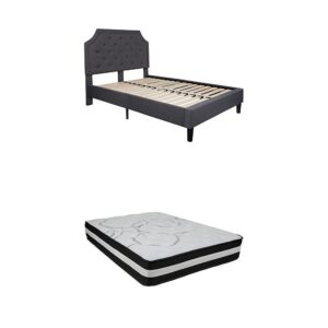 flash furniture brighton full size tufted upholstered platform bed in dark gray fabric with pocket spring mattress