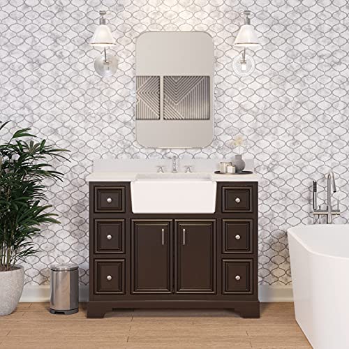 Kitchen Bath Collection Zelda 42-inch Farmhouse Vanity (Quartz/Chocolate): Includes Chocolate Cabinet with Stunning Quartz Countertop and White Ceramic Farmhouse Apron Sink