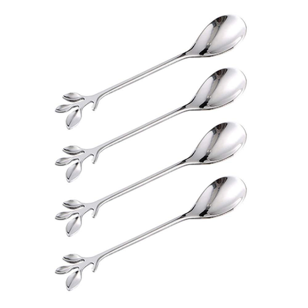 Turbokey Demitasse Espresso Spoons, 4.7 Inches Stainless Steel Mini Coffee Spoons Set of 4，Small Spoons for Dessert,Tea,Appetizer,Party Supplies (4 Spoons-Silver)