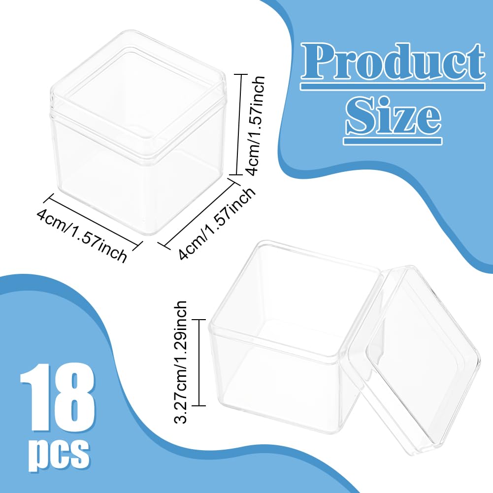 BENECREAT 18 Pack Square High Transparency Plastic Bead Storage Containers Box Case for beauty supplies,Tiny Bead,Jewerlry Findings, and Other Small Items - 1.57x1.57x1.57 Inches