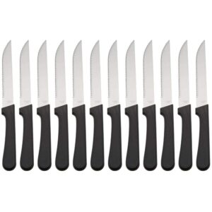 tezzorio (set of 12) serrated-edge pointed-tip steak knives, 5-inch stainless steel blade steak knives with plastic handles for restaurants