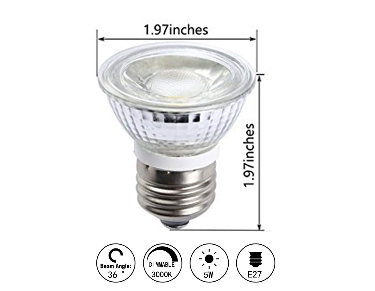 CTKcom 5W PAR16/HR16 LED Spotlight Bulb(4 Pack)- E26/E27 Base COB Flood Light Bulb 36 Degree 450LM 3000K Warm White 50W Halogen Bulb Equivalent LED Bulbs 110V~130V