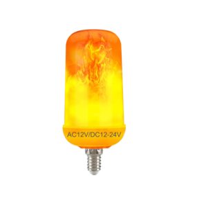 wirleben ac/dc12v low voltage led orange flame bulb, e12 candelabra base, 6w fire flickering bulb orange lights for outdoor lanterns,landscape lights,cabin light,solar battery powered system, 1-pack