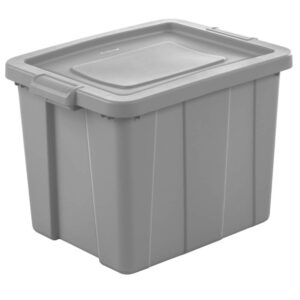 sterilite 18 gal tuff1 storage tote, stackable bin with lid, plastic container to organize garage, basement, attic, gray base and lid, 6-pack