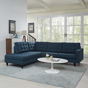 modway empress sofa mid-century modern upholstered fabric, left facing bumper sectional, azure