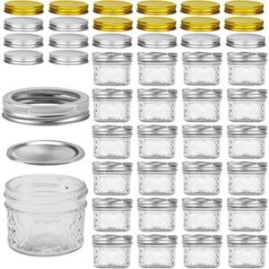 verones mini mason jars, mason jars 4 oz with regular lids, ideal for jam, honey, wedding favors, shower favors, diy spice jars, 25 pack, extra 20 lids