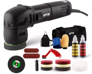 mini polisher, mini buffer, small buffer polisher, spta mini oribtal polisher 3 inch 10mm/780w variable speed orbit dual action polisher with polishing pads+sanding discs+pad conditioning brush