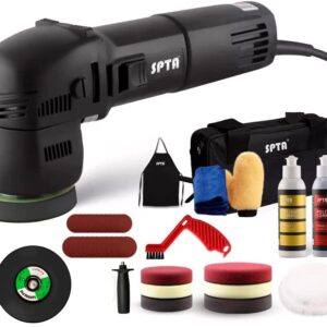 Mini Polisher, Mini Buffer, Small Buffer Polisher, SPTA Mini Oribtal Polisher 3 Inch 10mm/780W Variable Speed Orbit Dual Action Polisher With Polishing Pads+Sanding Discs+Pad Conditioning Brush