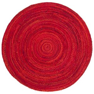 SAFAVIEH Braided Collection Area Rug - 5' Round, Red, Handmade Country Farmhouse Reversible Cotton, Ideal for High Traffic Areas in Living Room, Bedroom (BRD452Q)