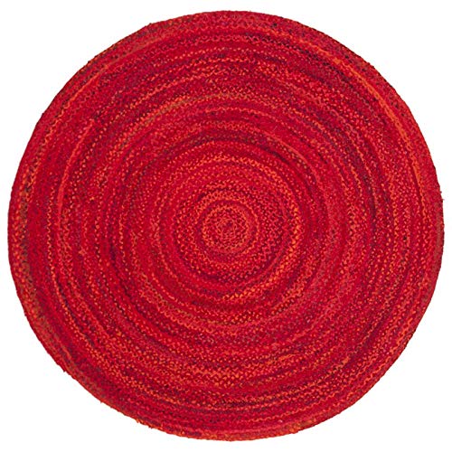 SAFAVIEH Braided Collection Area Rug - 5' Round, Red, Handmade Country Farmhouse Reversible Cotton, Ideal for High Traffic Areas in Living Room, Bedroom (BRD452Q)