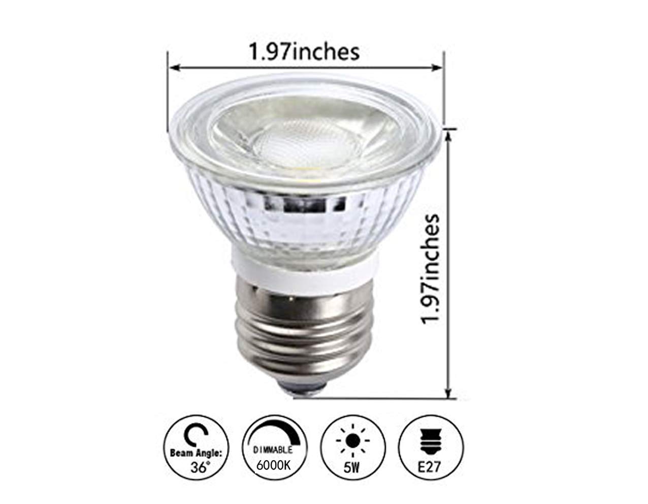 CTKcom 5W PAR16/HR16 LED Spotlight Bulb(4 Pack)- E26/E27 COB Flood Light Bulb 36 Degree 450LM 6000K Daylight White 50W Halogen Bulb Equivalent LED Bulbs 110V~130V