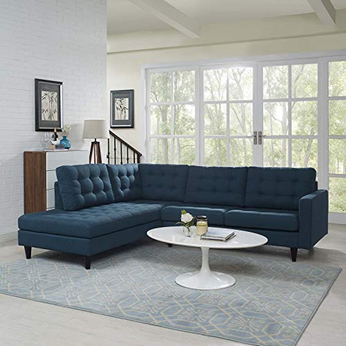 Modway Empress Sofa Mid-Century Modern Upholstered Fabric, Left Facing Bumper Sectional, Azure