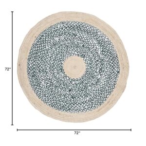 SAFAVIEH Cape Cod Collection 6' Round Light Blue / Natural CAP210M Handmade Braided Jute & Cotton Area Rug