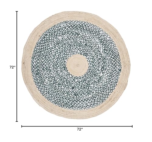 SAFAVIEH Cape Cod Collection 6' Round Light Blue / Natural CAP210M Handmade Braided Jute & Cotton Area Rug