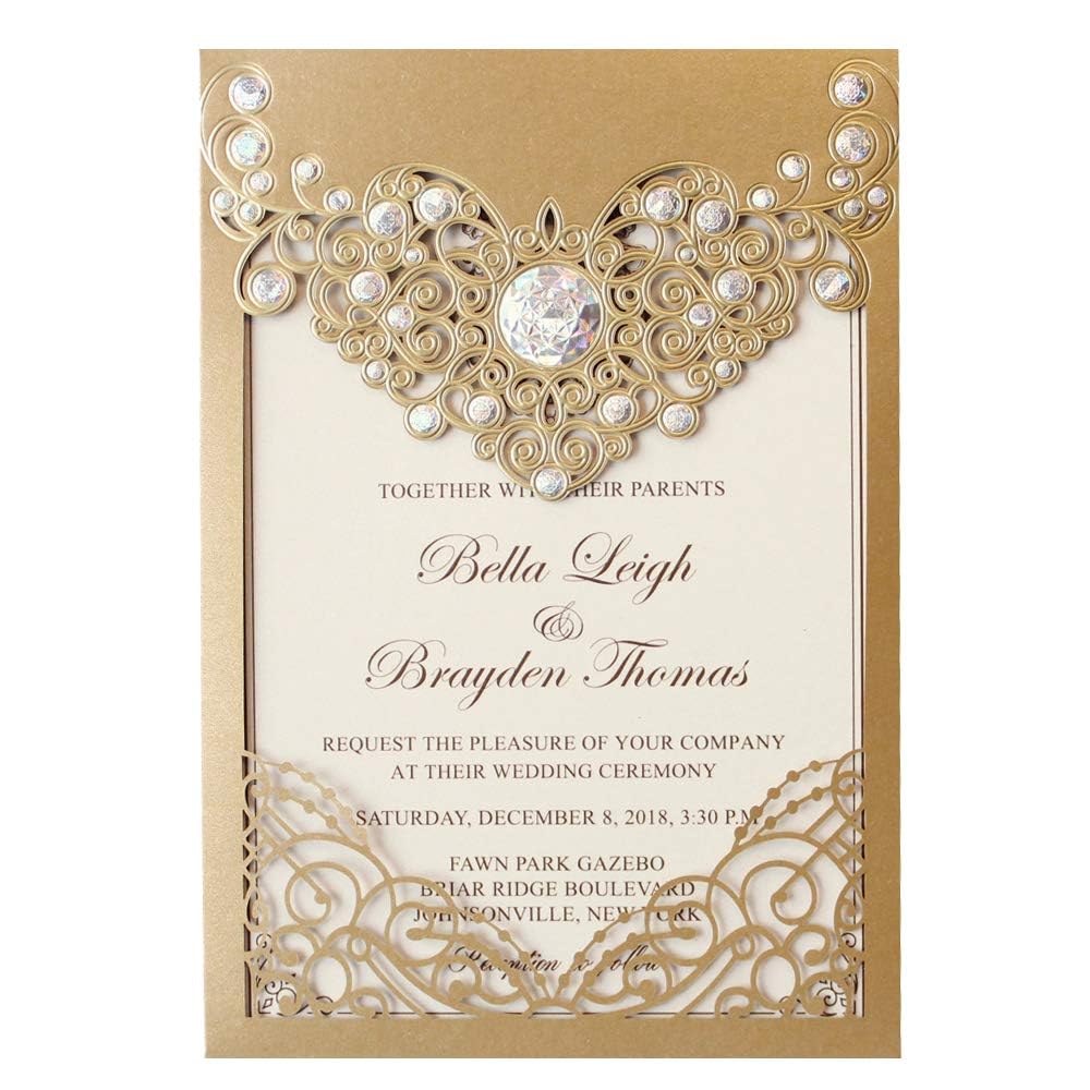 Picky Bride 25-Set Luxury Pocket Wedding Invitations, European-style Ivory Blank Cards, Gold Envelopes and Seals, 127 x 185mm