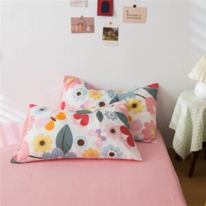 BHUSB 3 Piece Teens Floral Bedding Sets Pink Flowers Print Kids Duvet Cover Set Twin Garden Soft Cotton Comforter Covers for Bedding Collection Twin Set Zipper Closure