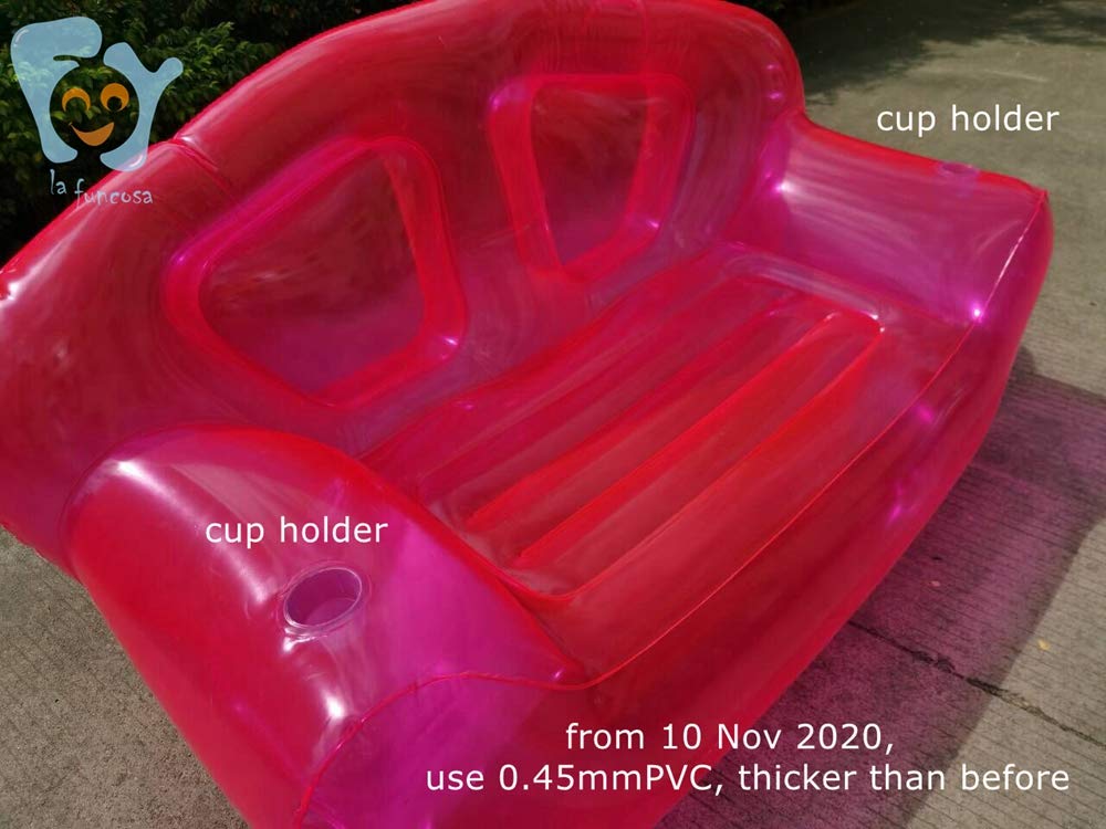 La funcosa Inflatable Clear Pink Double Person Sofa Blow UP Chairs Portable Camping Yard Couchs Inflatable Patio Furniture