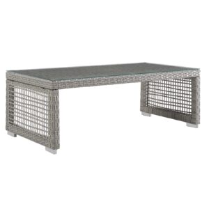 modway aura wicker rattan outdoor patio tempered glass coffee table in gray