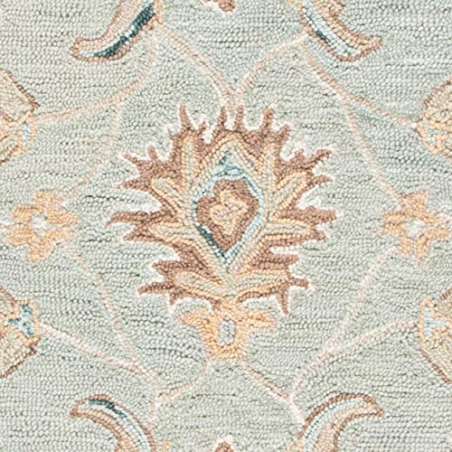 SAFAVIEH Blossom Collection 4' x 6' Aqua / Ivory BLM702M Handmade Premium Wool Area Rug