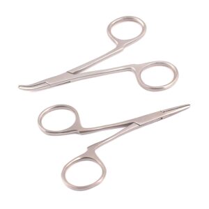 set of 2 mini non-locking hemostat straight & curved for ear care by g.s online store