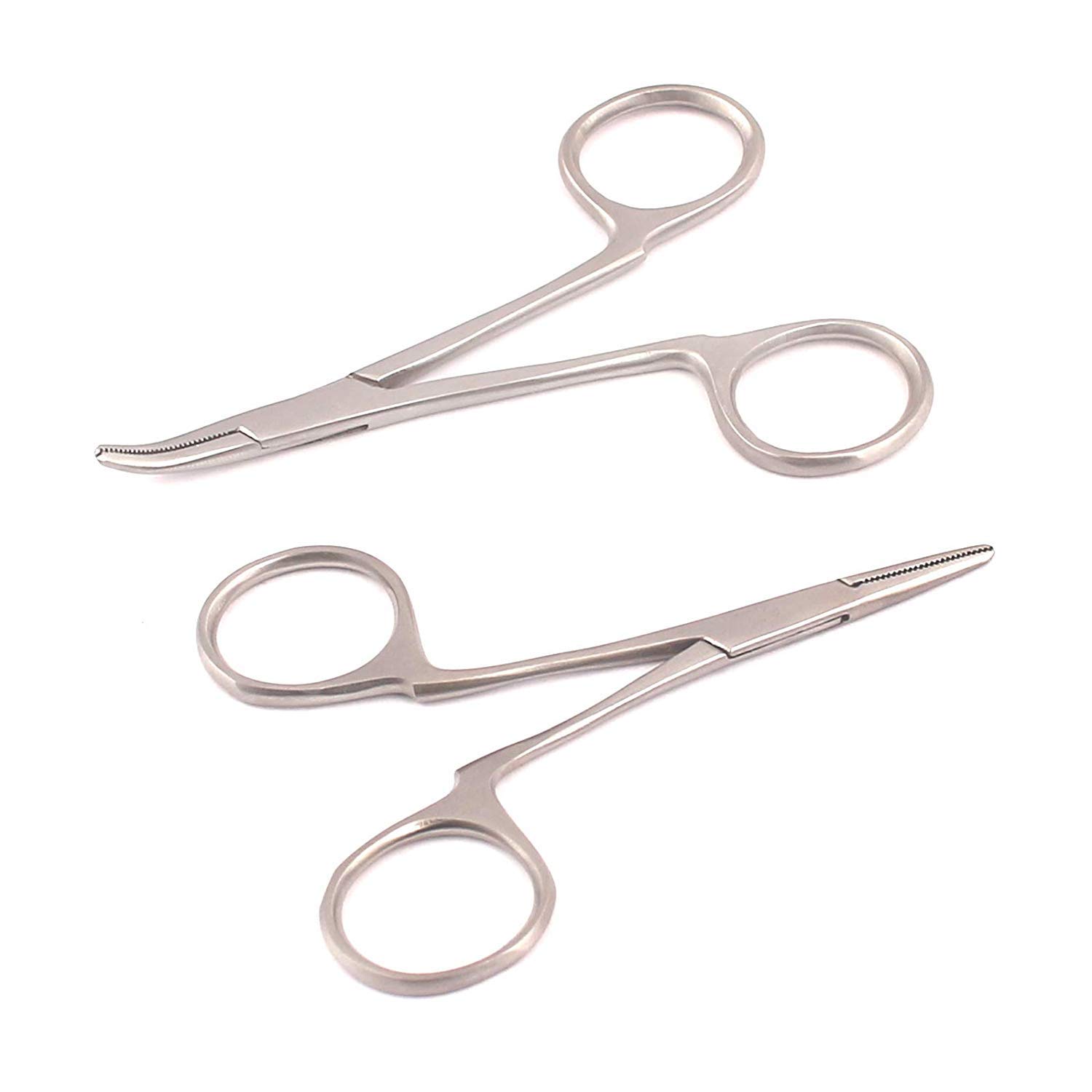 Set of 2 Mini Non-Locking Hemostat Straight & Curved for Ear Care by G.S Online Store