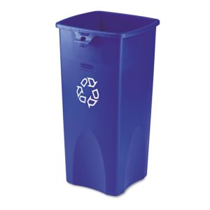 rubbermaid 356973be untouchable recycling container, square, plastic, 23gal, blue