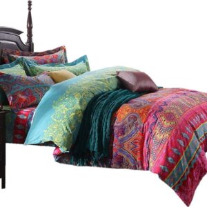 LELVA Ethnic Exotic Bedding Set Bohemian Quilt Cover Sets Boho Duvet Cover Sets with Fitted Sheets 4 Piece Cotton California King Size