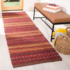 safavieh natural fiber collection runner rug - 2'6" x 8', red & gold, handmade stripe jute, ideal for high traffic areas in living room, bedroom (nf202q)