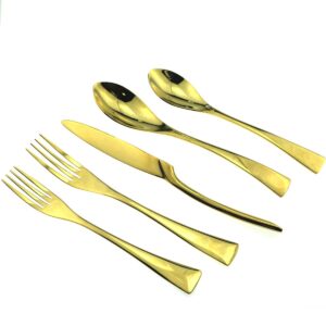 JASHII Luxury Mirror Polishing Gold Flatware Set - 20 Piece Silverware Sets 18/10 Stainless Steel Utensils Service For 4, Dinner Knife Fork w/DINNER DESSERT Spoon