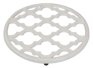 home basics lattice collection cast iron trivet for serving hot dish, pot, pans & teapot on kitchen countertop or dinning, table-heat resistant (1, white)