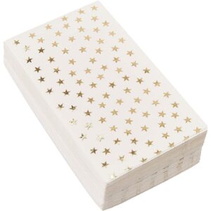 juvale 50 pack gold star party napkins - disposable white and gold dinner napkins for birthday, graduation (3-ply, 4x8 in)